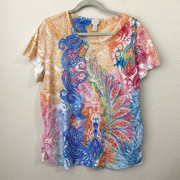 Chico's | Tops | Chicos Shirt Womens Size 3 Xl Boho Paisley Short ...